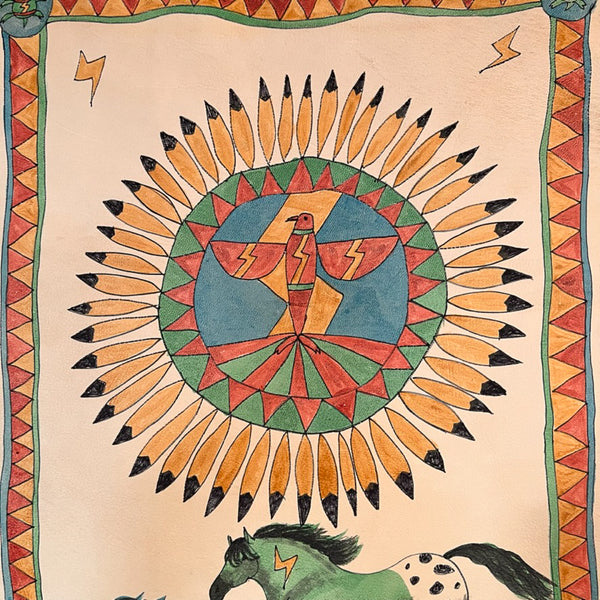 Hide Painting-Mule Deer Hide - Warrior with His Herd and War Bonnet Sh ...