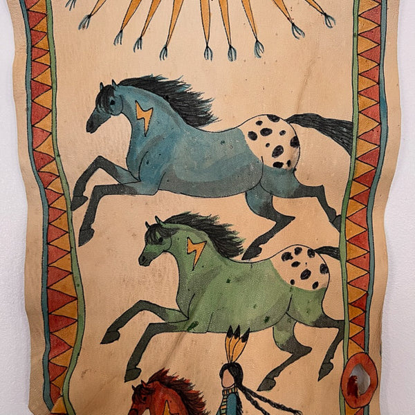 Hide Painting-Mule Deer Hide - Lady Riding with Her Herd and Sun Bonne ...